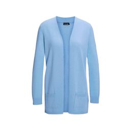 Strickjacke GOLDNER "Langarm Feinstrick-Cardigan", Damen, Gr. 46, blau (pazifikblau), Obermaterial: 100% Kaschmir WS., figurumspielend, Rippe, Strickjacken Strickjacke, Ohne