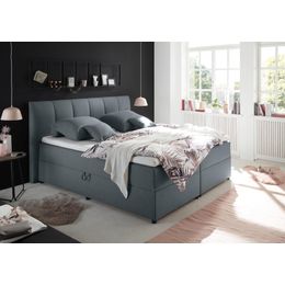 Boxbett ED EXCITING DESIGN "Granada" inkl. Bettkasten und Topper", grau (anthrazit colet 17), B:180cm L:213cm, 100% Polyester, Komplettbetten, erh&auml;ltlich in den Gr&ouml;&szlig;en 120x200cm & 180x200cm