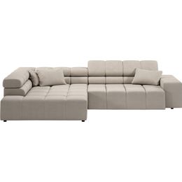 Ecksofa Home Affaire "Ancona incl. Kopfteilverstellung, Breite 319cm, L-Form", grau (taupe), B:319cm H:70cm T:215cm, Struktur (85% Polyester, 15% Viskose);Luxus-Microfaser weich (98% Polyester, 2% Nylon);Velours (100% Polyester), Sofas, Ecksofa, wahlweise motorische Sitztiefenverstellung, auch in Cord + Easy Care