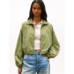 Kurzjacke Tommy Jeans "TJW TIE SIDE HIGH NECK JACKET", Damen, Gr. XL (42), bay leaf, Web, Obermaterial: 100% Nylon, unifarben, relaxed fit h&uuml;ftlang, hoch geschlossener Ausschnitt, elastischer Bund, Jacken Kurzjacke, Taillenbund mit seitlichen Bindeb&auml;ndern