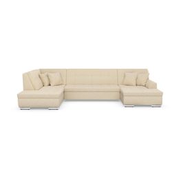 Wohnlandschaft DOMO collection "Treviso incl. Zierkissen, moderne Steppung, XXL: B/T/H: 364/201/83 cm", beige, B:364cm H:83cm T:201cm, 95% Polyester, 5% Nylon, Sofas, Wohnlandschaft, wahlweise mit Bettfunktion, in vielen Bezugsarten auch in Cord U-Form