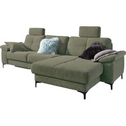 Ecksofa 3C CARINA "Burnaby bequem und modern, L-Form", gr&uuml;n (oliv), B:296cm H:87cm T:162cm, Chenille-Optik (59, 7% Polyester, 34, 4% Polyacryl, 5, 9% Viskose), Sofas, Ecksofa, 2 Kopfst&uuml;tzen, optional mit Schlaf- und motorischer Relaxfunktion
