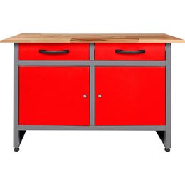Werkbank ONDIS24 "Werner", rot (rot, anthrazit), B:120cm H:85cm T:60cm, Metall, Werkb&auml;nke, h&ouml;henverstellbar, ca. 120x60x85 cm