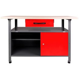 Werkbank ONDIS24 "Klaus", rot (rot, anthrazit), B:120cm H:85cm T:60cm, Metall, Werkb&auml;nke, h&ouml;henverstellbar, ca. 120 x 60 x 85 cm