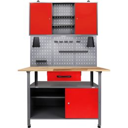 Werkstatt-Set ONDIS24, rot (anthrazit, rot), B:120cm H:205cm T:60cm, Metall, Werkb&auml;nke, 120 cm, mit LED