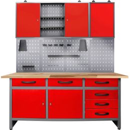 Werkstatt-Set ONDIS24, rot (anthrazit, rot), B:160cm H:205cm T:60cm, Metall, Werkb&auml;nke, 160 cm, mit LED