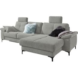 Ecksofa 3C CARINA "Burnaby bequem und modern, L-Form", grau (hellgrau), B:296cm H:87cm T:162cm, Chenille-Optik (59, 7% Polyester, 34, 4% Polyacryl, 5, 9% Viskose), Sofas, Ecksofa, 2 Kopfst&uuml;tzen, optional mit Schlaf- und motorischer Relaxfunktion
