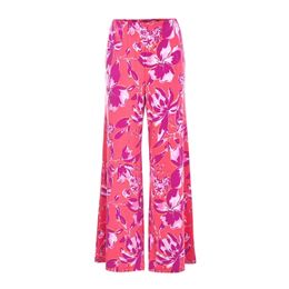 2-in-1-Hose GOLDNER "Palazzo-Hose mit sommerlichem Druck", Damen, Gr. 46, N-Gr, rosa (pink, mandarine, gebl&uuml;mt), Obermaterial: 95% Polyester PES. 5% Elasthan EL., Hosen 2-in-1-Hose