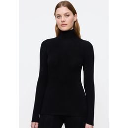 Langarmshirt Triumph "Beauty Layers Top LSL Turtleneck 04", Damen, Gr. M, schwarz, Single Jersey, Obermaterial: 48% Wolle, 48% Modal, 4% Elasthan, figurbetont h&uuml;ftbedeckend, ohne Ausschnitt, Shirts Langarmshirt, temperaturausgleichend