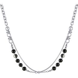 Edelstahlkette Firetti "Schmuck Geschenk Edelstahl Halsschmuck Halskette Layer doppelreihig", schwarz (edelstahlfarben, schwarz), Halsketten, Damen, Edelstahl, L: 56, Edelstahlkette, mit Glasperle