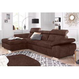 Ecksofa exxpo - SOFA FASHION "Spring, super bequem, mit Armteil- und Kopfteilfunktion", braun (chocolate), B:284cm H:81cm T:181cm, Luxus-Microfaser (100% Polyester);Struktur (100% Polyester);NaturLEDER (echtes Rindsleder) in Sitz und R&uuml;cken. Korpus in passendem Kunstleder SOFTLUX bezogen, Sofas, Ecksofa, L-Form, wahlweise mit Bettfunktion und Bettkasten