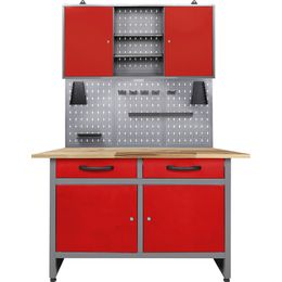 Werkstatt-Set ONDIS24 "Werner", rot (anthrazit, rot), B:120cm H:205cm T:60cm, Metall, Werkb&auml;nke, 120 cm, mit Lochwandsystem inkl. Haken, mit LED