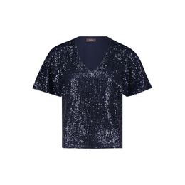 Paillettenshirt Vera Mont "Blusenshirt kurzarm", Damen, Gr. 46, blau (night sky), Obermaterial: 93% Polyester PES. 7% Elasthan EL., Shirts Paillettenshirt