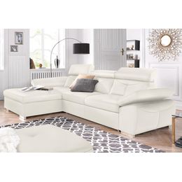 Ecksofa exxpo - SOFA FASHION "Spring, super bequem, mit Armteil- und Kopfteilfunktion", wei&szlig; (altwei&szlig;), B:284cm H:81cm T:181cm, Luxus-Microfaser (100% Polyester);Struktur (100% Polyester);NaturLEDER (echtes Rindsleder) in Sitz und R&uuml;cken. Korpus in passendem Kunstleder SOFTLUX bezogen, Sofas, Ecksofa, L-Form, wahlweise mit Bettfunktion und Bettkasten