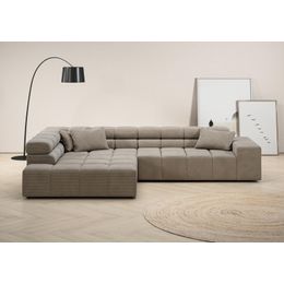 Ecksofa Home Affaire "Ancona incl. Kopfteilverstellung, Breite 319cm, L-Form", grau (taupe), B:319cm H:70cm T:215cm, Struktur (85% Polyester, 15% Viskose);Luxus-Microfaser weich (98% Polyester, 2% Nylon);Velours (100% Polyester), Sofas, Ecksofa, wahlweise motorische Sitztiefenverstellung, auch in Cord + Easy Care