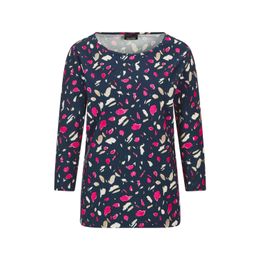 Kurzarmshirt GOLDNER "Kurzgr&ouml;&szlig;e Florales Jerseyshirt, Paisley-Muster", Damen, Gr. 22, blau (marine, gemustert), Obermaterial: 95% Baumwolle CO. 5% Elasthan EL., Shirts Kurzarmshirt, U-Boot-Ausschnitt