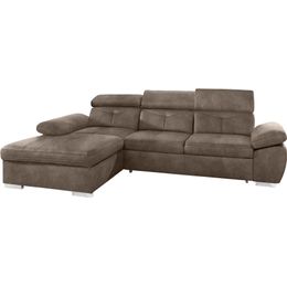 Ecksofa exxpo - SOFA FASHION "Spring, super bequem, mit Armteil- und Kopfteilfunktion", grau (delphin), B:284cm H:81cm T:181cm, Luxus-Microfaser (100% Polyester);Struktur (100% Polyester);NaturLEDER (echtes Rindsleder) in Sitz und R&uuml;cken. Korpus in passendem Kunstleder SOFTLUX bezogen, Sofas, Ecksofa, L-Form, wahlweise mit Bettfunktion und Bettkasten, Topseller