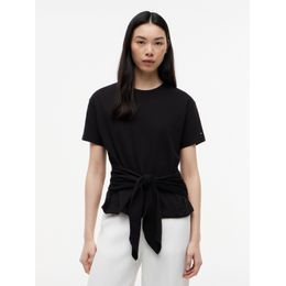 Kurzarmshirt Tommy Hilfiger "CO SLUB KNOT SS TEE", Damen, Gr. M (40), schwarz, Single Jersey, Obermaterial: 100% Baumwolle, unifarben, gerade kurz, Rundhals, Shirts Kurzarmshirt, mit Bindeg&uuml;rtel in der Taille