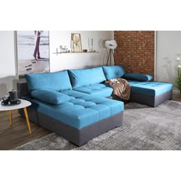 Wohnlandschaft Collection AB "Josy U-Form, B: 307 cm", blau (anthrazit, blau), B:307cm H:41cm T:161cm, 100%Polyester, Sofas, Wohnlandschaft, mit Bettfunktion & Bettkasten, Federkern