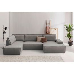 Wohnlandschaft Home Affaire "SHERWOOD U-Form, 329 cm - OTTO. Verl&auml;ssliche Qualit&auml;t.", grau, B:329cm H:85cm T:195cm, 100% Polyester, Sofas, Wohnlandschaft, Schlaffunktion m. Bettkasten (194x139 cm), Cord, Vintage, Samtvelours