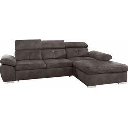 Ecksofa exxpo - SOFA FASHION "Spring, super bequem, mit Armteil- und Kopfteilfunktion", braun (schlamm), B:284cm H:81cm T:181cm, Luxus-Microfaser (100% Polyester);Struktur (100% Polyester);NaturLEDER (echtes Rindsleder) in Sitz und R&uuml;cken. Korpus in passendem Kunstleder SOFTLUX bezogen, Sofas, Ecksofa, L-Form, wahlweise mit Bettfunktion und Bettkasten