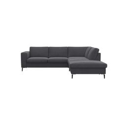 Ecksofa FLEXLUX "Fiore, bequem und komfortabel, zeitlos, L-Form", grau (dervit grau), B:241cm H:85cm T:225cm, 100% Polyester, Sofas, Ecksofa, breite Armlehnen, F&uuml;&szlig;e Alu/schwarz, B/T 241/225 cm, Kaltschaum im Sitz
