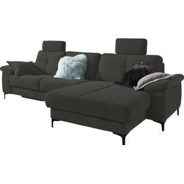 Ecksofa 3C CARINA "Burnaby bequem und modern, L-Form", grau (graphit), B:296cm H:87cm T:162cm, Chenille-Optik (59, 7% Polyester, 34, 4% Polyacryl, 5, 9% Viskose), Sofas, Ecksofa, 2 Kopfst&uuml;tzen, optional mit Schlaf- und motorischer Relaxfunktion