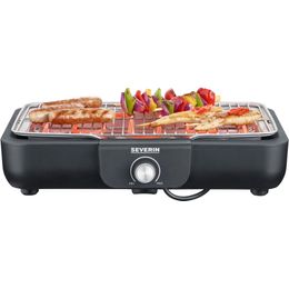 Tischgrill Severin "PG 8554 mit Grillrost", schwarz, B:42cm H:0,9cm T:33cm, Kontaktgrill_Standgrill_Tischgrill_Teppanyakigrill, Schnelle Aufheizzeiten bei einer max. Leistung von 2.300 W