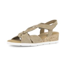 Keilsandalette Gabor "Malta", Damen, Gr. 37, beige (sand), Ziegenveloursleder, Schuhe, Sommerschuh, Riemchensandale mit weichen Bandagen, G-Weite