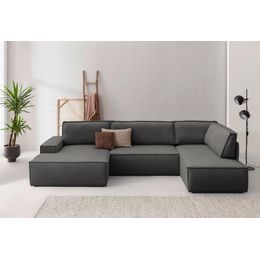 Wohnlandschaft Home Affaire "SHERWOOD U-Form, 329 cm - OTTO. Verl&auml;ssliche Qualit&auml;t.", grau (anthrazit), B:329cm H:85cm T:195cm, 100% Polyester, Sofas, Wohnlandschaft, Schlaffunktion m. Bettkasten (194x139 cm), Cord, Vintage, Samtvelours