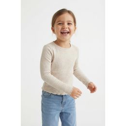 Langarmshirt KIDS Only "KOGNELLA L/S O-NECK TOP JRS NOOS", M&auml;dchen, Gr. 110/116, beige (pumice stone detail:melange), Jersey, Obermaterial: 65% Polyester, 30% Viskose, 5% Elasthan, meliert, regular fit normal, Rundhals, gewellter Abschluss, Shirts Langarmshirt, Materialmix