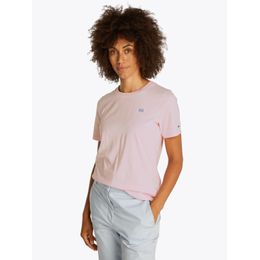 T-Shirt Tommy Hilfiger "REG CONTRAST FLAG SS TEE", Damen, Gr. XL (42), rosa (light pink), Single Jersey, Obermaterial: 100% Baumwolle, unifarben, regular fit h&uuml;ftlang, Rundhals, abgesteppt, Shirts T-Shirt, mit Logostickerei