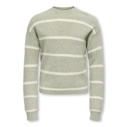 Strickpullover KIDS Only "KOGFRANCA SHORT L/S STRIPE KNT NOOS", Kinder, Gr. 158/164, desert sage stripes:small stripe birch, Strick, Obermaterial: 50% Viskose, 27% Nylon, 23% Polyester, gestreift, loose fit normal, Rundhals, Rippstrickb&uuml;ndchen, Pullover Strickpullover, Viskosemischung, loose fit
