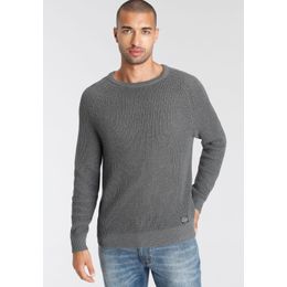 Rundhalspullover Bruno Banani, Herren, Gr. XXL (60/62), grau (anthrazit meliert), Strick, Obermaterial: 50% Baumwolle, 50% Polyacryl, meliert, regular fit, Rundhals, Raglan&auml;rmel Rippb&uuml;ndchen, Pullover Rundhalspullover, mit besonderer Struktur