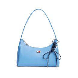 Schultertasche Tommy Jeans "TJW CITY CHARM SHOULDER BAG", Damen, Gr. B/H/T: 26cm x 16,5cm x 8cm, hellblau, Lederimitat, Taschen Schultertasche, Damen Schultertasche, Henkeltasche mit farbigem Schmuckelement