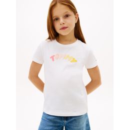 T-Shirt Tommy Hilfiger "TOMMY PUFF PRINT TEE SS", M&auml;dchen, Gr. 10 (140), wei&szlig;, Single Jersey, Obermaterial: 100% Baumwolle, unifarben, regular fit normal, Rundhals, eingesetzt abgesteppte Kante, Shirts T-Shirt, Kinder bis 16 Jahre, regular fit