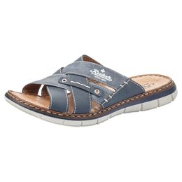 Pantolette Rieker, Herren, Gr. 41, blau (jeansblau), Lederimitat, Schuhe Pantolette, Sommerschuh, Schlappen, Poolslides, mit Leder-Innensohle