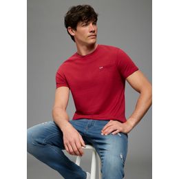 T-Shirt Bruno Banani, Herren, Gr. XL (56/58), bordeaux rot, Single Jersey, Obermaterial: 100% Baumwolle, meliert, slim fit h&uuml;ftlang, Rundhals, gerader Abschluss, Shirts T-Shirt, Mit Doppelkragen und Zierbrusttasche
