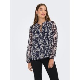 Chiffonbluse Only "ONLDITSY L/S BLOUSE WVN", Damen, Gr. S, blau (night sky aop:hema flower pumic), Chiffon, Obermaterial: 100% Polyester, bedruckt, normal, mit Gummizug, Blusen Chiffonbluse, Kunstfaser, regular fit