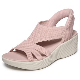 Plateausandale Skechers "PARALLEL LITE-SUMMER INVITE", Damen, Gr. 39, rosa, Textil, Strukturmuster, Schuhe, Schlupfschuh, Sandalette, Sommerschuh mit softem Fersenriemen