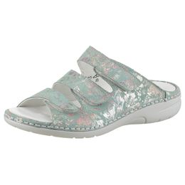 Waldl&auml;ufer Pantolette WALDL&Auml;UFER "GUNNA", Damen, Gr. 5 (38), gr&uuml;n (mint multi), Veloursleder, metallic, Schuhe Pantolette, Klettschuh, Sommerschuh, Komfortschuh in Bequemweite G (= weit)