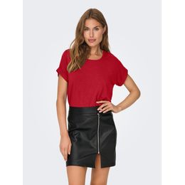 T-Shirt Only "ONLMOSTER &ndash; Kurzarmshirt mit Aufschlag und klassischem Look", Damen, Gr. XS, rot (salsa), Jersey, Obermaterial: 75% Viskose, 20% Polyester, 5% Elasthan, unifarben, regular fit normal, Rundhals, mit Aufschlag, Shirts T-Shirt, Viskosemischung, regular fit