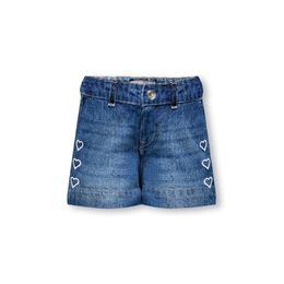 Jeansshorts KIDS Only "KOGCOMET HEART WIDE SHORTS DNM DIA3020", M&auml;dchen, Gr. 122, N-Gr, medium blau denim detail:heart embroidery, Denim/Jeans, Obermaterial: 100% Baumwolle, bestickt, unifarben, Basic ca. Mitte Oberschenkel, Jeans Jeansshorts, mit tollen Herz-Stickereien