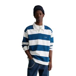 Marc O'Polo Sweatshirt MARC O'POLO DENIM "mit Polokragen", Herren, Gr. M, dunkelblau, angeraute Sweatware;angeraute Sweatware, Obermaterial: 100% Baumwolle, gestreift, relaxed fit normal, Sweatshirts Sweatshirt, relaxed fit mit gedrucktem Streifenmuster