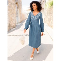 Jeanskleid Inspirationen "Jeans-Kleid", Damen, Gr. 52, Normalgr&ouml;&szlig;en, blau, bleached, Denim/Jeans, 100% Baumwolle, unifarben, wadenlang, V-Ausschnitt, Kleider