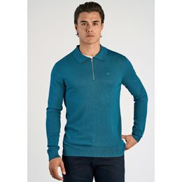 Langarm-Poloshirt LINDBERGH "Troyer Slim Fit", Herren, Gr. L, gr&uuml;n (petrol), Obermaterial: 80% Viskose, 20% Nylon, unifarben, schmal, Shirts