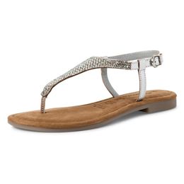 Riemchensandale Tamaris, Damen, Gr. 41, silber (silberfarben), Leder, gl&auml;nzend, Schuhe Riemchensandale, Sandalette, Sommerschuh, Festtagsschuh, funkelnde Strasssteinchen