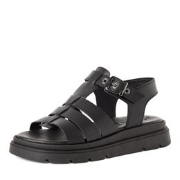 Riemchensandale Tamaris, Damen, Gr. 42, schwarz, Glattleder, Schuhe Riemchensandale, Keilabsatz, Sandalette im modischen R&ouml;mersandalen-Look