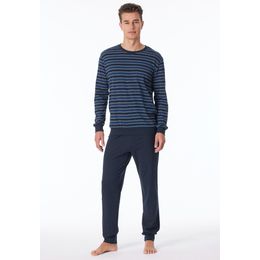 Schlafanzug uncover by Schiesser, Herren, Gr. 48, 800, blau, Single Jersey, Obermaterial: 100% Baumwolle, bequem lang, Rundhals, Homewear-Sets Schlafanzug, Rundhalsausschnitt, Langarm, Single Jersey, feine Blockstreifen