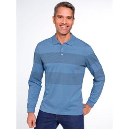 Poloshirt CLASSIC "Langarm-Poloshirt", Herren, Gr. 60/62, blau (mittelblau, rauchblau), 100% Baumwolle, gemustert, gestreift, Shirts